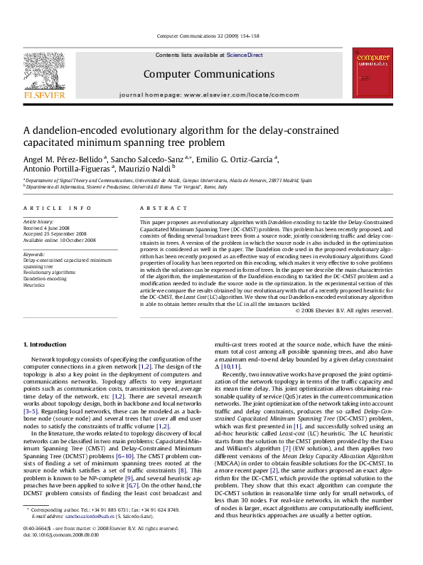 Pdf A Dandelion Encoded Evolutionary Algorithm For The Delay