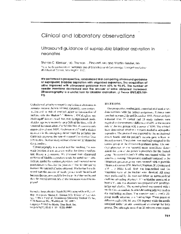 (PDF) Ultrasound guidance of suprapubic bladder aspiration in neonates