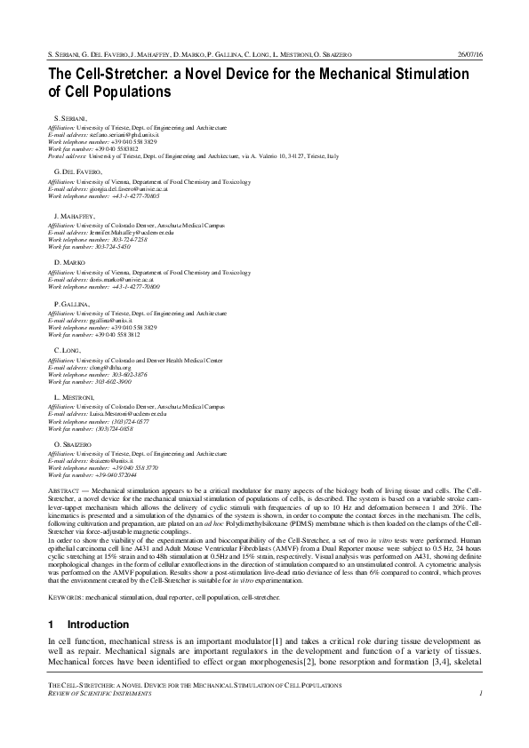 The Cell-Stretcher: a Novel Device for the Mechanical Stimulation of ...