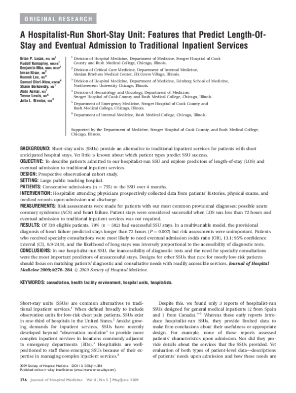 (PDF) A hospitalist-run short-stay unit: Features that predict length ...