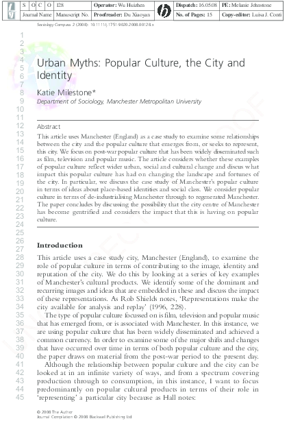 (PDF) Urban Myths: Popular Culture, the City and Identity