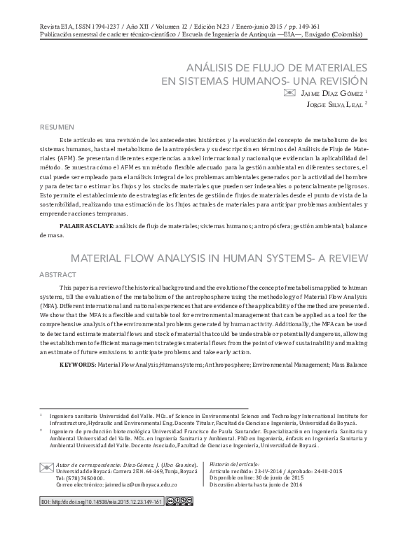 (PDF) ANÁLISIS DE FLUJO DE MATERIALES EN SISTEMAS HUMANOS-UNA REVISIÓN ...