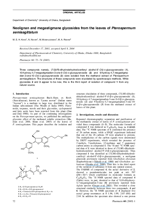 (PDF) Neolignan and Megastigmane Glycosides from the Leaves of ...