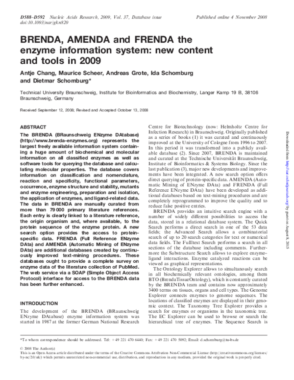 (PDF) BRENDA, AMENDA and FRENDA the enzyme information system: new ...