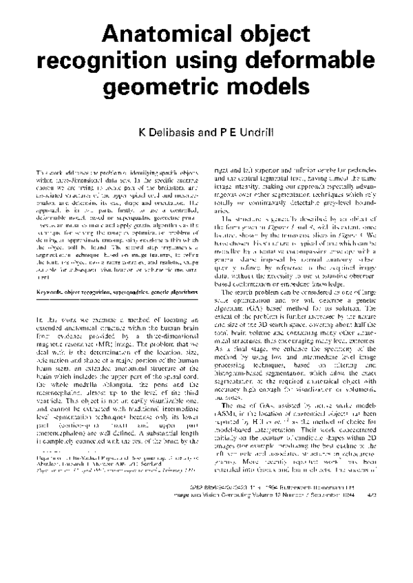 (PDF) Anatomical object recognition using deformable geometric models