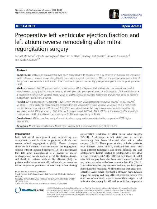 (PDF) Preoperative left ventricular ejection fraction and left atrium ...