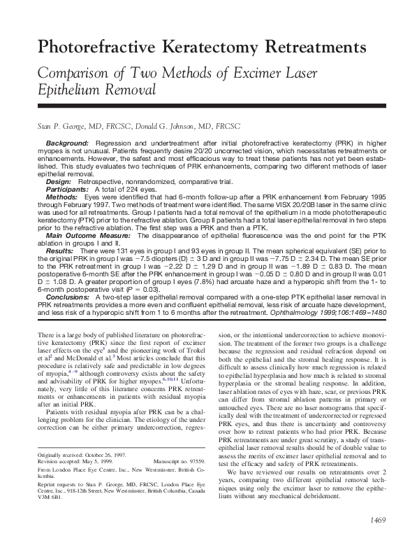 (PDF) Photorefractive keratectomy retreatments