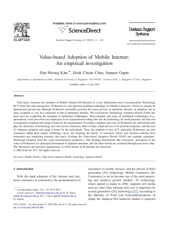 (PDF) Value-based Adoption of Mobile Internet: An empirical investigation