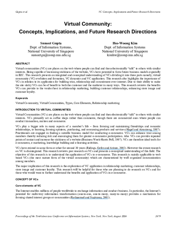 (PDF) Virtual Community: Concepts, Implications, and Future Research ...