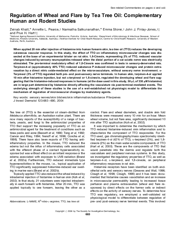 (PDF) Regulation of Wheal and Flare by Tea Tree Oil: Complementary ...