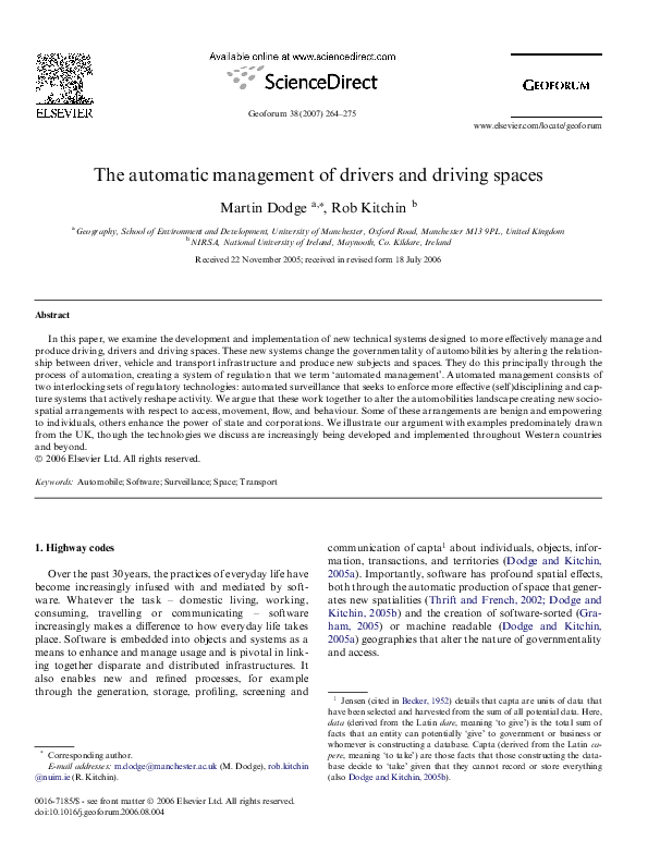(PDF) The automatic management of drivers and driving spaces