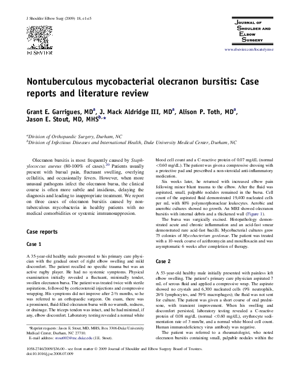(PDF) Nontuberculous mycobacterial olecranon bursitis: Case reports and literature review ...