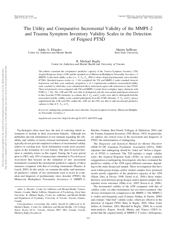 (PDF) The Utility and Comparative Incremental Validity of the MMPI–2 ...
