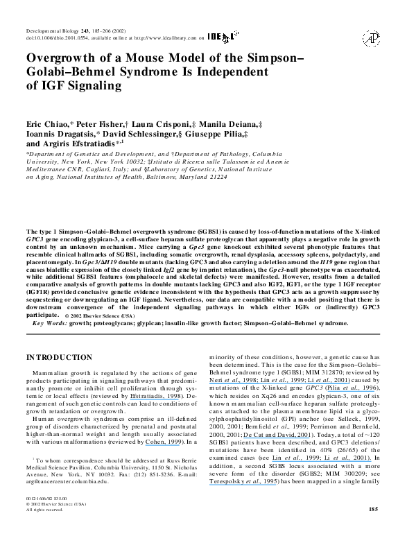 (PDF) Overgrowth of a Mouse Model of the Simpson–Golabi–Behmel Syndrome ...