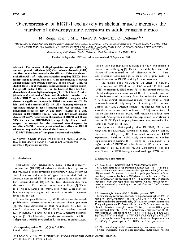 (PDF) Overexpression of hIGF-1 exclusively in skeletal muscle increases ...