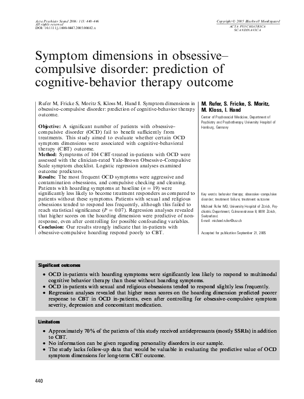 (PDF) Symptom dimensions in obsessive-compulsive disorder: prediction ...