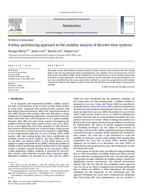(PDF) A delay-partitioning approach to the stability analysis of discrete-time systems
