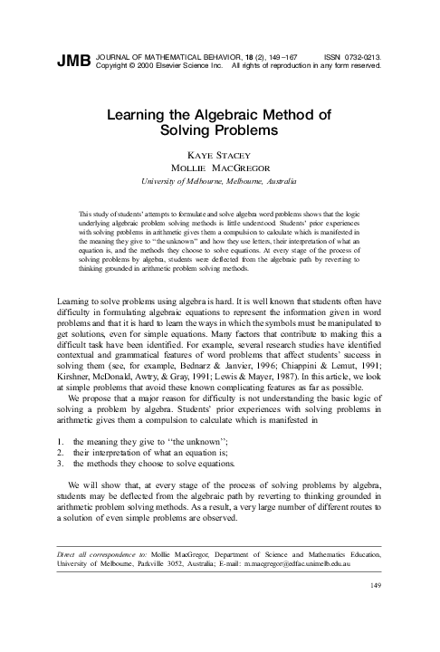 (PDF) Learning the Algebraic Method of Solving Problems