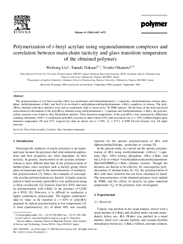 (PDF) Polymerization of t-butyl acrylate using organoaluminum complexes ...