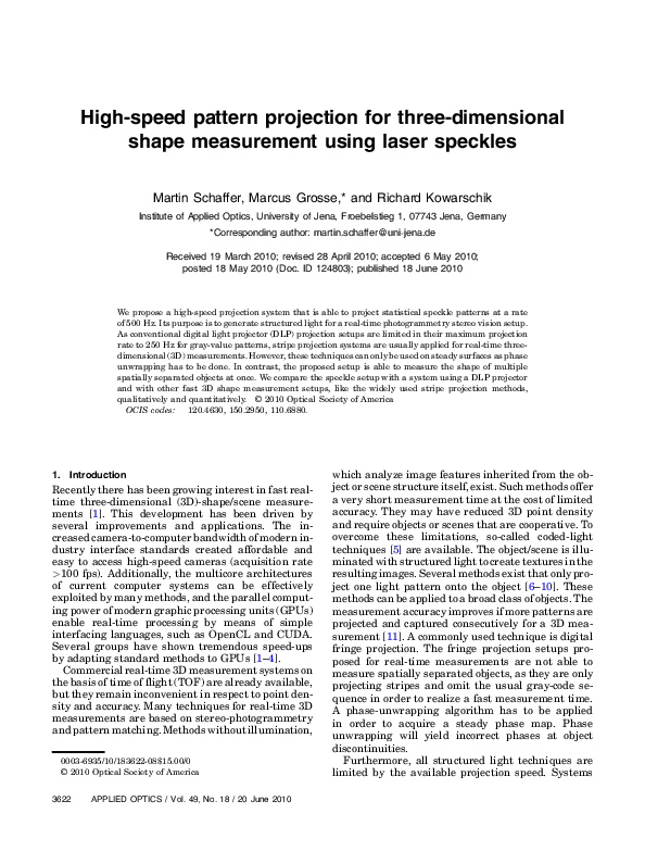 (PDF) High-speed pattern projection for three-dimensional shape ... (PDF) High-speed pattern projection for three-dimensional shape ...