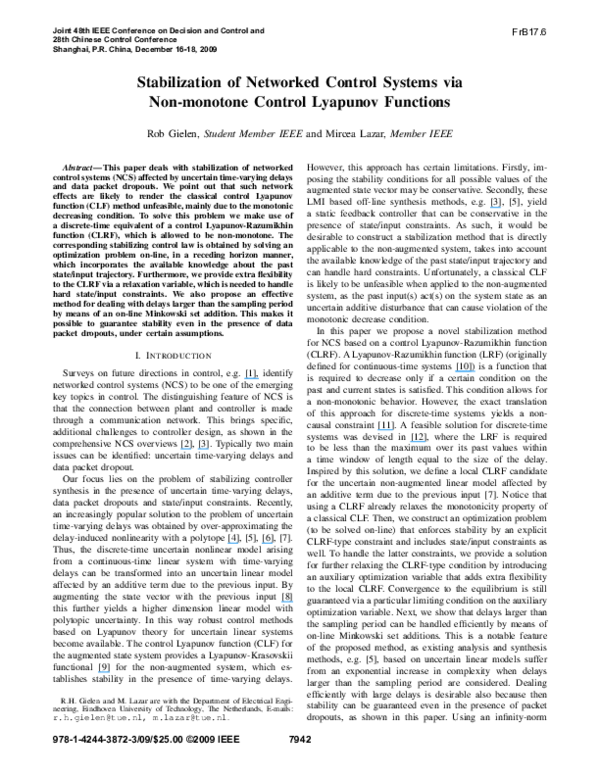 (PDF) Stabilization of Networked Control Systems via Dynamic Output-Feedback Controllers