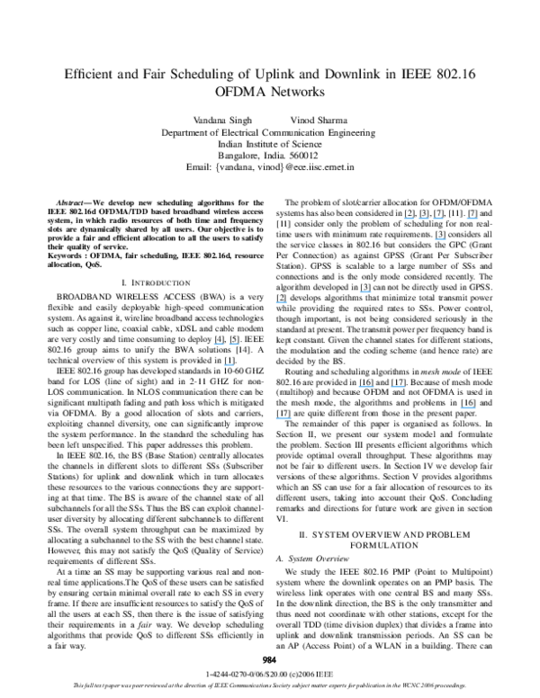 (PDF) Efficient and fair scheduling of uplink and downlink in IEEE 802.16 OFDMA networks