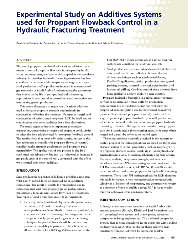 (PDF) Experimental Study on Additives Systems Used for Proppant ...