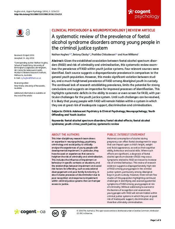 (PDF) A systematic review of the prevalence of foetal alcohol syndrome ...
