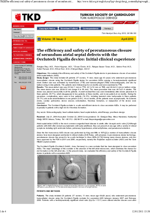 (PDF) The efficiency and safety of percutaneous closure of secundum ...