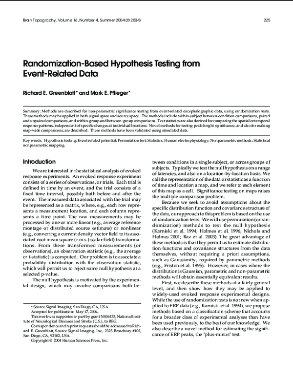 Pdf Randomization Based Hypothesis Testing From Event Related Data