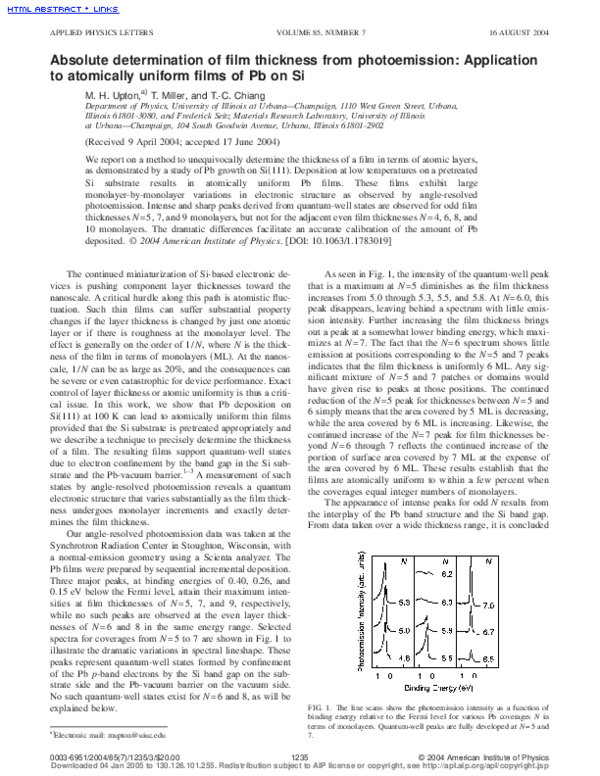 (PDF) Absolute determination of film thickness from photoemission ...