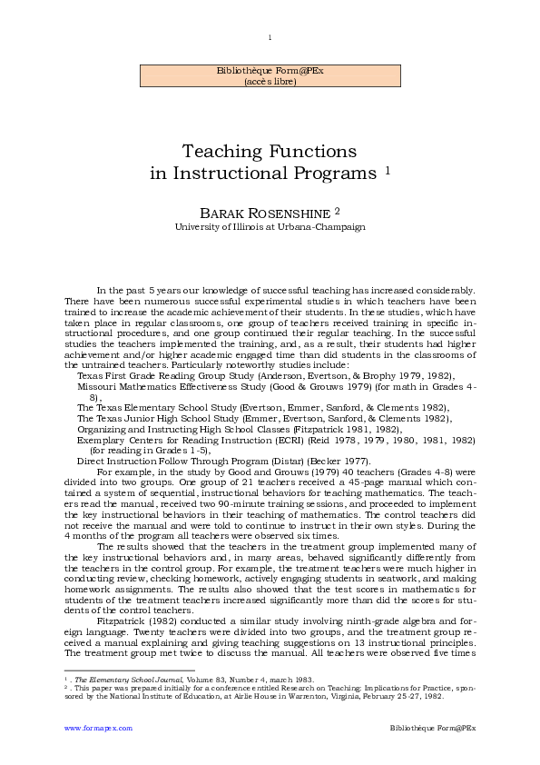 (PDF) Teaching Functions in Instructional Programs