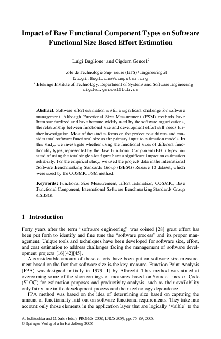 (PDF) Impact of Base Functional Component Types on Software Functional Size Based Effort Estimation