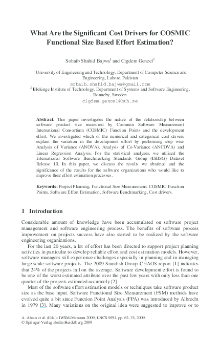 (PDF) What Are the Significant Cost Drivers for COSMIC Functional Size Based Effort Estimation
