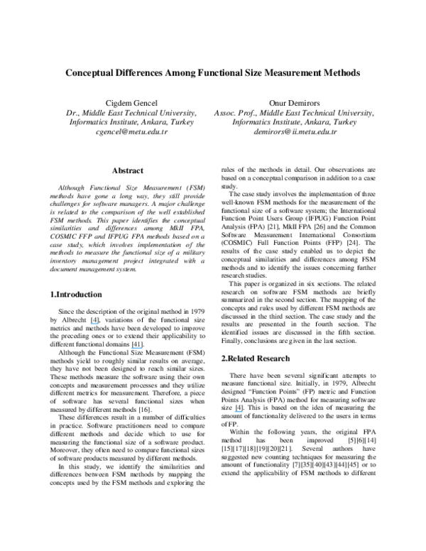 Pdf Conceptual Differences Among Functional Size Measurement Methods