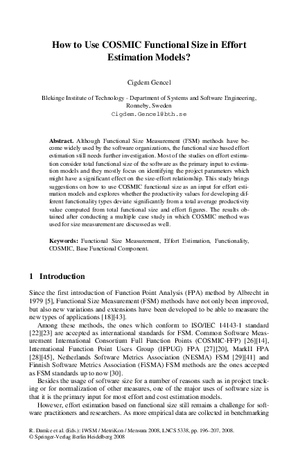 (PDF) How to Use COSMIC Functional Size in Effort Estimation Models
