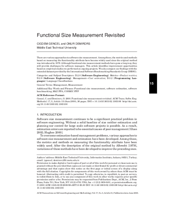 Pdf Functional Size Measurement Revisited