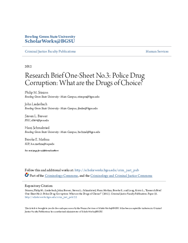 (PDF) Research Brief One-Sheet No.3: Police Drug Corruption: What are ...
