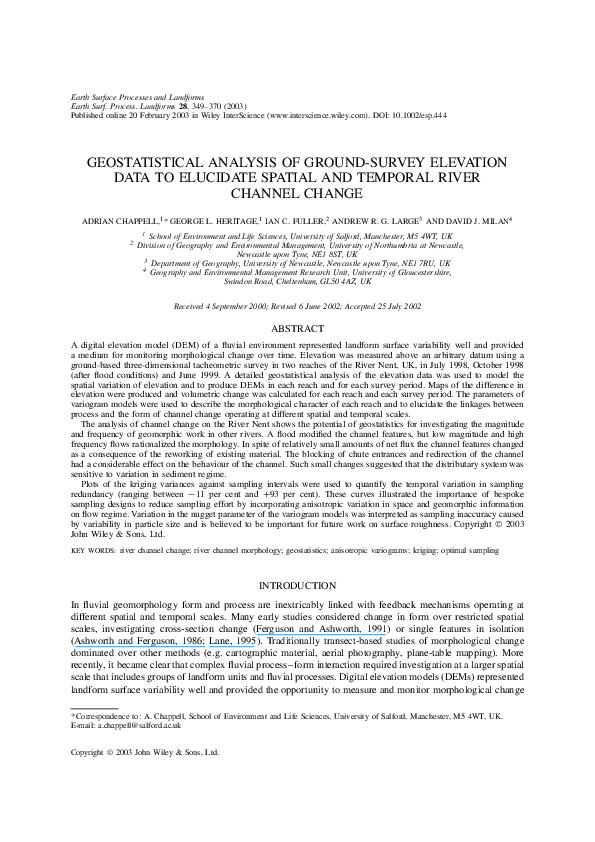 (PDF) Geostatistical analysis of ground-survey elevation data to elucidate spatial and temporal ...