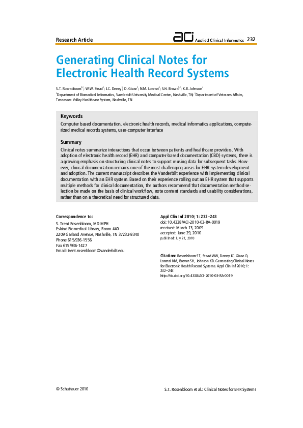 (PDF) Generating Clinical Notes for Electronic Health Record Systems
