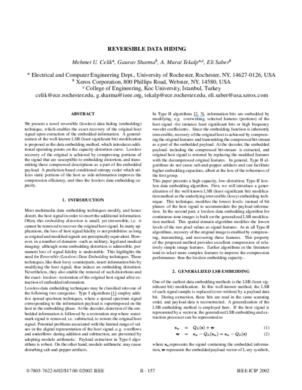 (PDF) Reversible data hiding