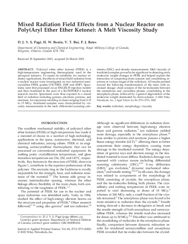 (PDF) Mixed radiation field effects from a nuclear reactor on poly(aryl ...