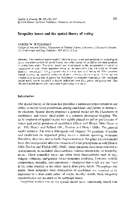 (PDF) Nonpolicy issues and the spatial theory of voting