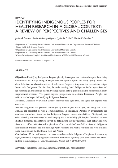 (PDF) Identifying indigenous peoples for health research in a global context: a review of ...