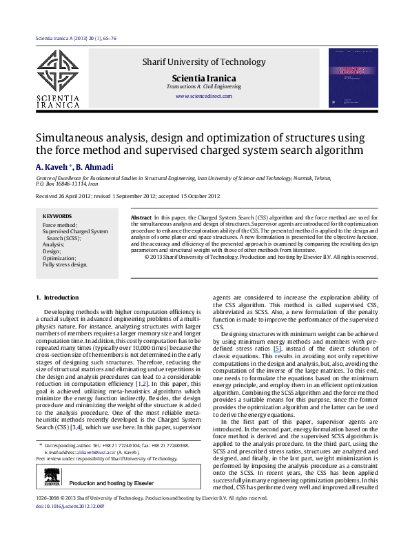 (PDF) Simultaneous analysis, design and optimization of structures using the force method and ...