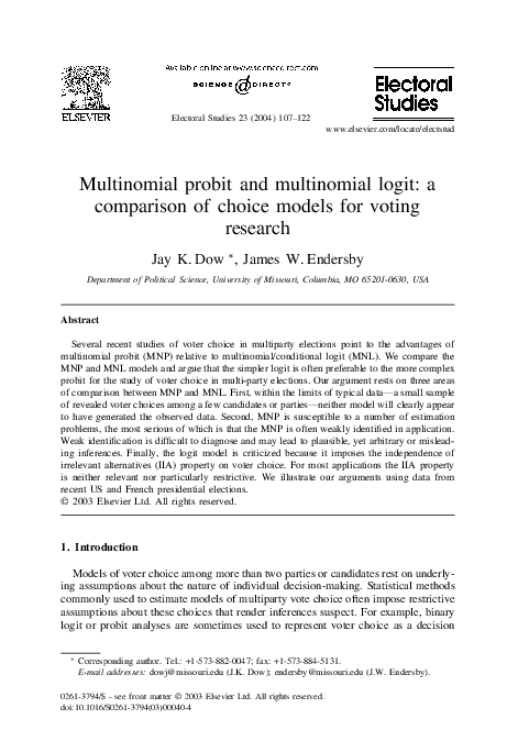(PDF) Multinomial probit and multinomial logit: a comparison of choice ...
