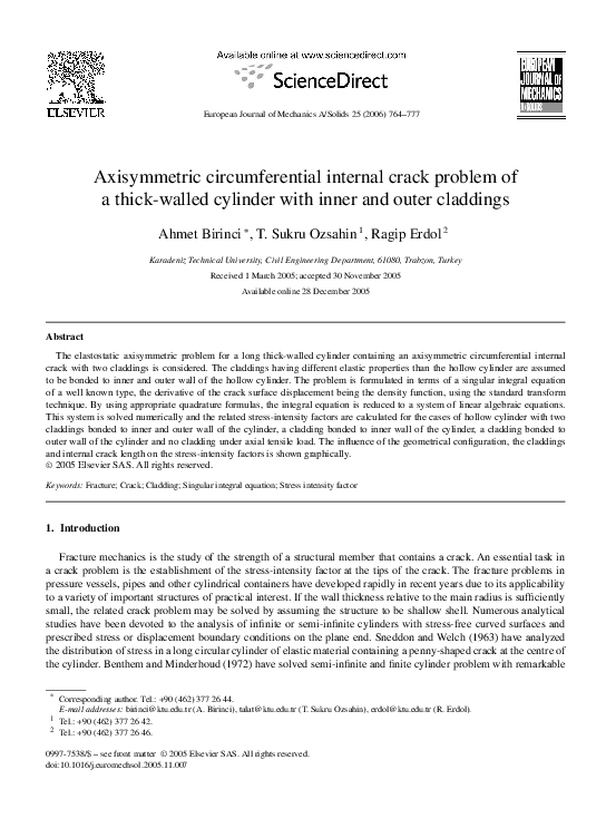 (PDF) Axisymmetric circumferential internal crack problem of a thick ...