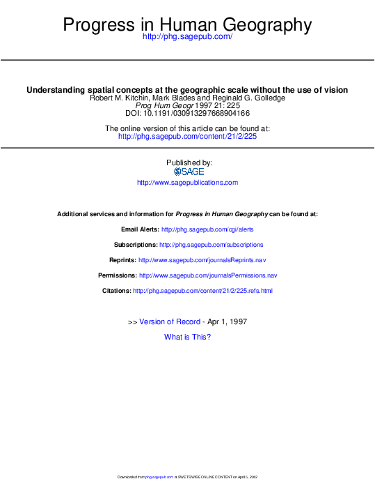 (PDF) Understanding spatial concepts at the geographic scale without the use of vision