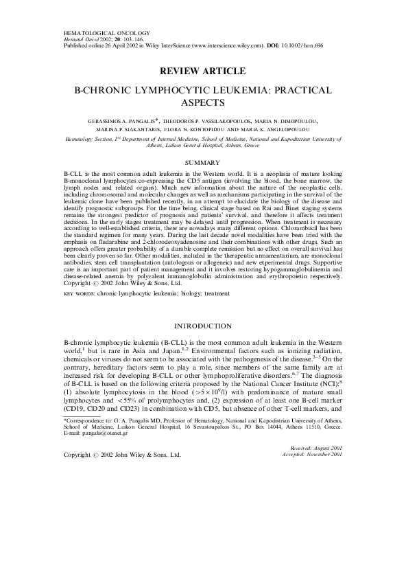 (PDF) B-chronic lymphocytic leukemia: practical aspects