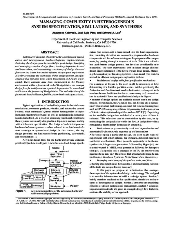Pdf Managing Complexity In Heterogeneous System Specification